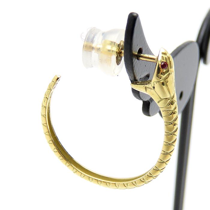 送料無料 スネークモチーフ ルビー ダイヤモンド ピアス K18 YG 750 R0.01ct D0.01ct ヘビ 逸品質屋 尼崎 美品 a22k272-1 :a22k272-1:逸品質屋 ...