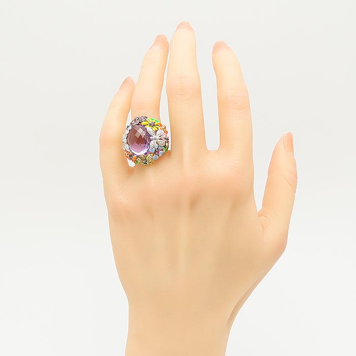 フラワーモチーフ アメジスト マルチストーン リング 13号 K18 WG 鑑別書 A13.13ct D0.25ct マルチ石0.83ct : 逸品質屋 丸高 甲子園店 - 通販 ...