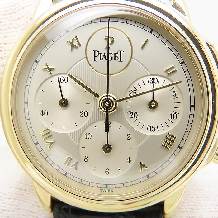 PIAGET 送料無料 ピアジェ グベナー クロノグラフ 15978 手巻 シルバー K18 純正 尾錠 革ベルト Cal.P1874 逸品 ...