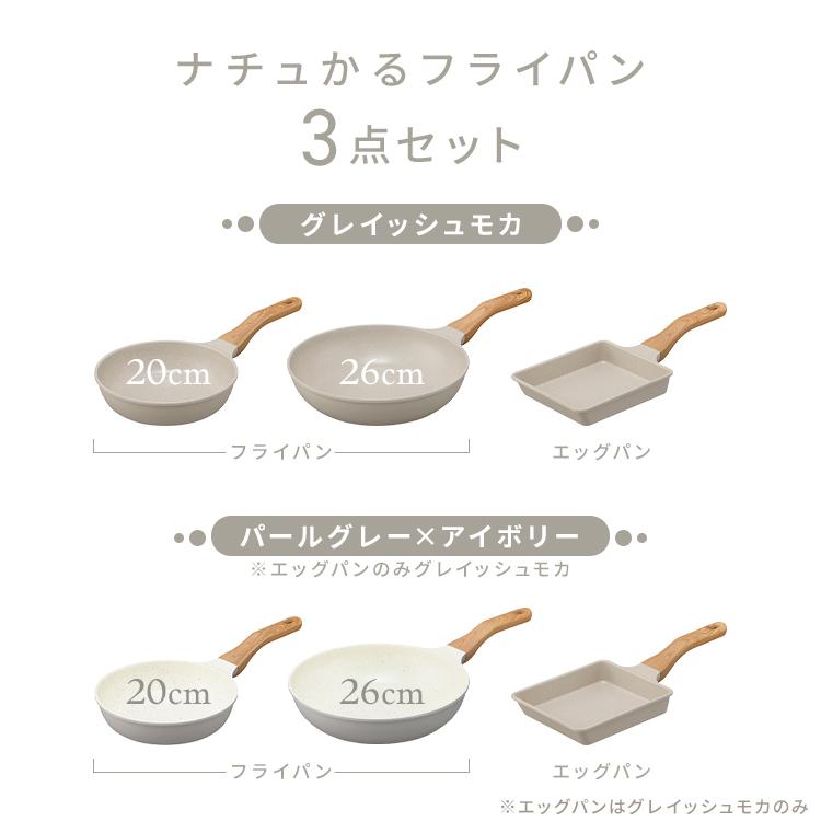 IRIS OHYAMA フライパン 3点セット 20cm ih 軽量 フライパンセット ホワイトフライパン ナチュラル おしゃれ かわいい PFOA PFOSフリー ナチュかる アイリス ...
