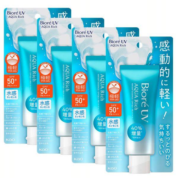Kao 日焼け止め 花王 BioreUV 4個セット UV対策 顔 からだ用 SPF50 PA++++ スーパーウォータープルーフ ビオレUV アクアリッチ ウォータリエッセンス 70g ...