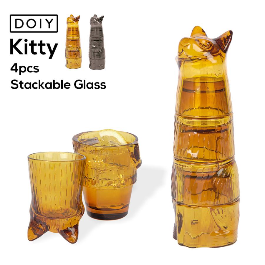DOIY Kitty Stackable Glass ジンジャー/ブラック キティスタッキンググラス コップ ビアグラス タンブラー 4個 ...