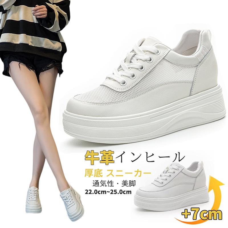 インヒールスニーカー スニーカー レディース 厚底 7cm レースアップ