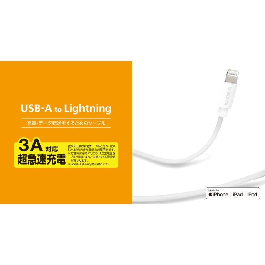 ELECOM iPhoneケーブル ライトニングケーブル 10cm iPad iPod データ通信 充電 USB-A Lightning ホワイト RoHS指令準拠（10物質） MPA ...