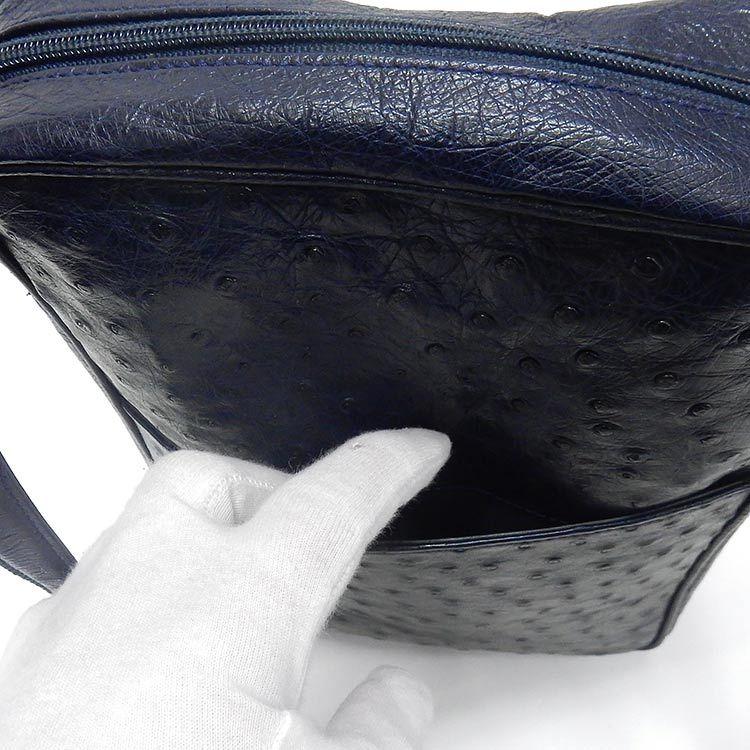 天然皮革 ショルダーバッグ オーストリッチ革 ネイビー 日本製 斜め