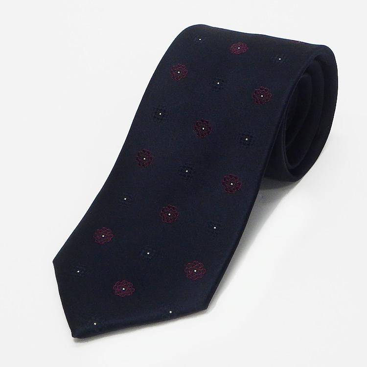 究極の西陣織 オールシルクネクタイ 濃紺×ワイン/花小紋 抜群の締め