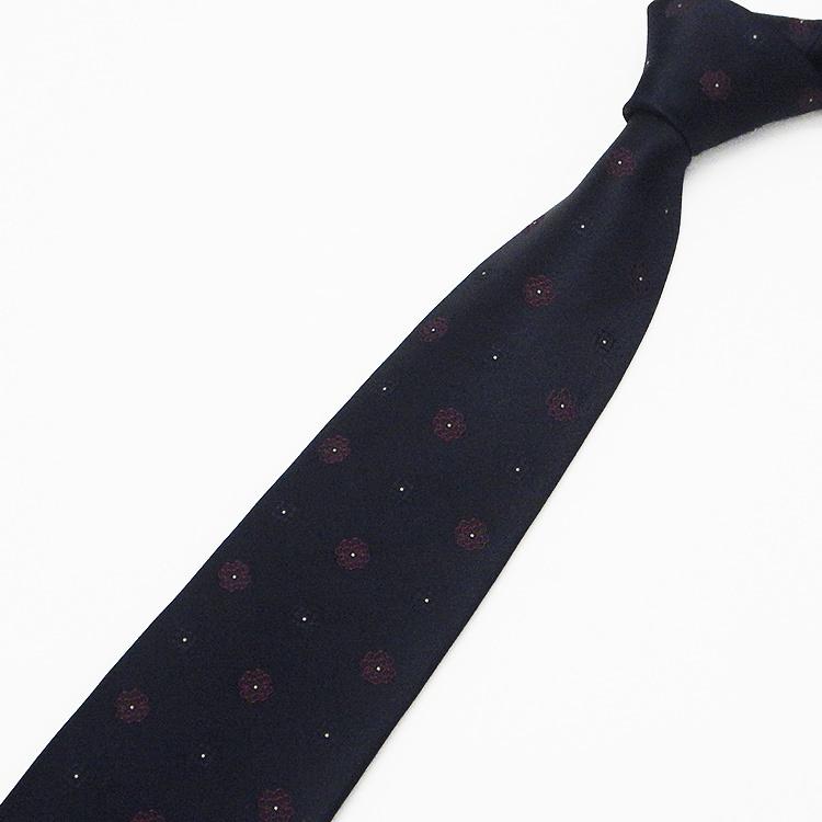 究極の西陣織 オールシルクネクタイ 濃紺×ワイン/花小紋 抜群の締め