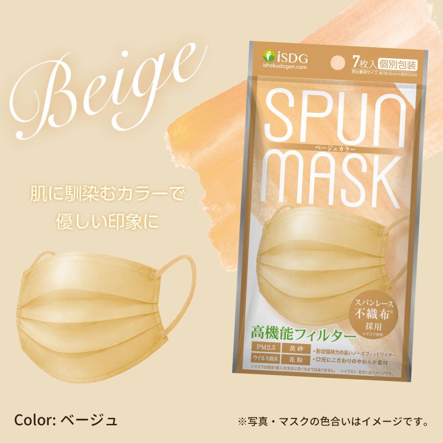 SPUN MASK スパンマスク 不織布 カラーマスク 7枚入 個包装 ブラック ベージュ グレイ コーラルピンク グレージュ ラベンダー ...