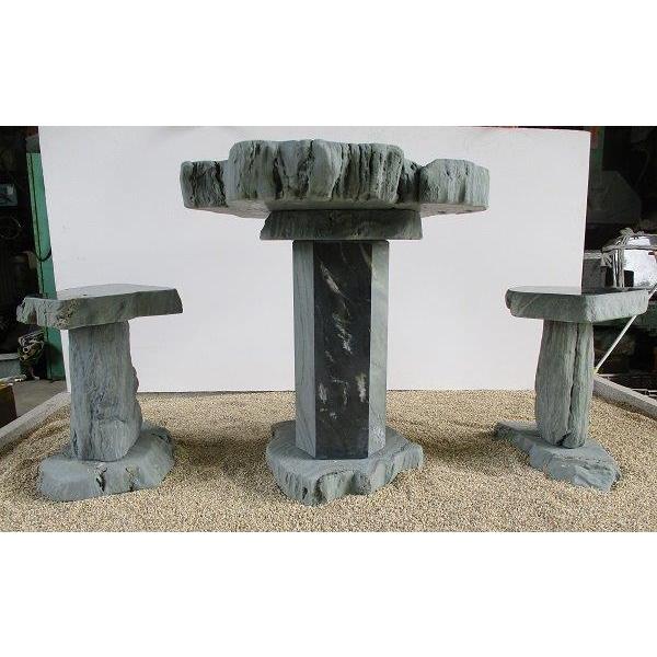 YY-1 【国産・日本産・愛媛県産】【伊予青石】【テーブルセット（椅子（イス）：2脚付）】【4石組】【石材用ボンド付】【簡単設置（下場平切）】【送料無料】 : 石の里SiN - 通販 ...