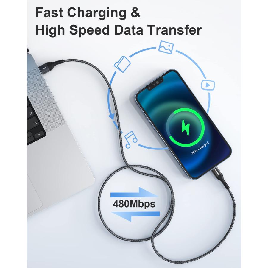 BLACKSYNCZE iPhone 充電ケーブル 2M 3本セットライトニングケーブル 【MFi 認証/C89コネクタ】Lightningケーブル : アイランドBS - 通販 ...