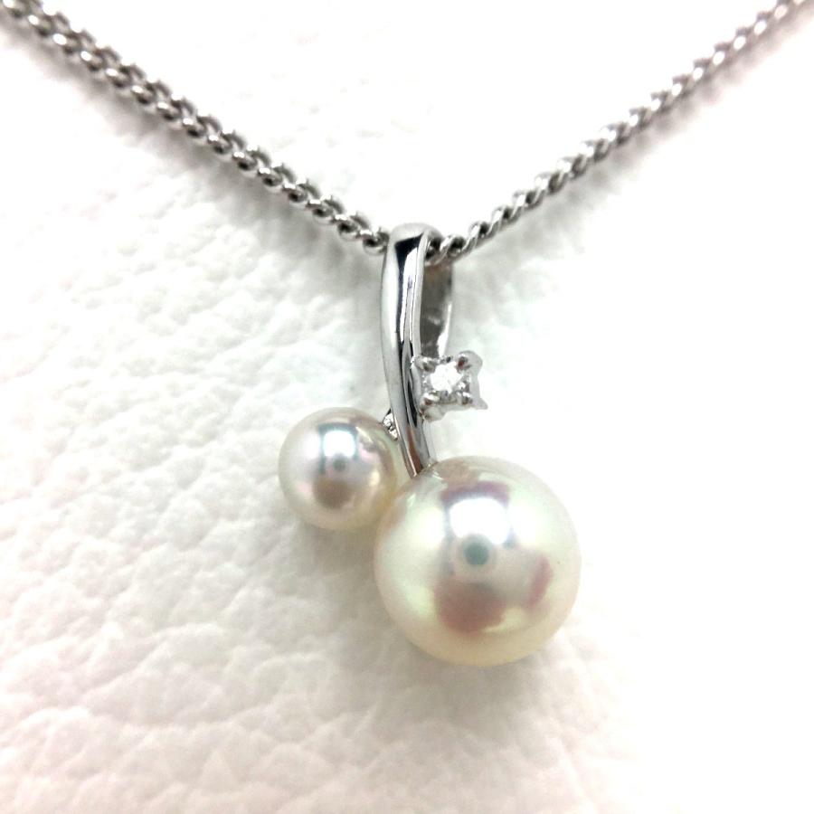 真珠 ペンダントトップ パール アコヤ真珠 真珠ペンダント パールペンダント 6.4mm・3.9mm K18 ホワイトゴールド 0.01ct 66645 : 66645 : Isowa ...