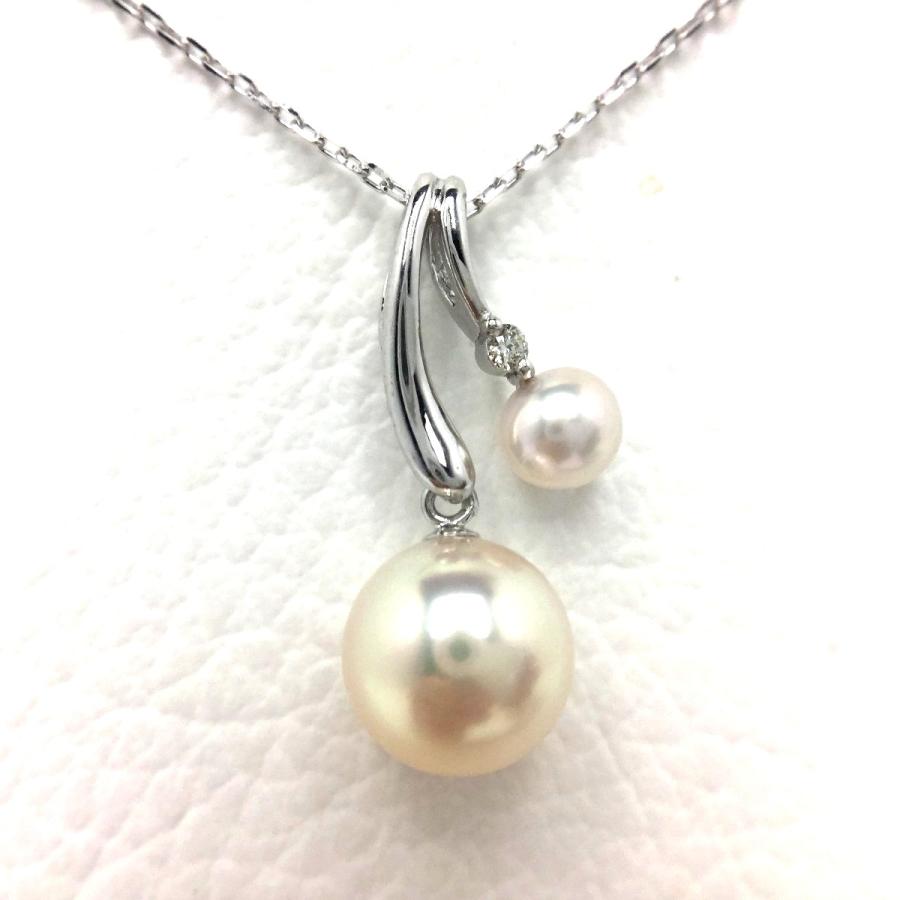 真珠 ペンダント パール アコヤ真珠 真珠ペンダント パールペンダント 7.58mm・5.4mm K18 ホワイトゴールド ダイヤモンド 0.02ct 66919 : Isowa Pearl ...