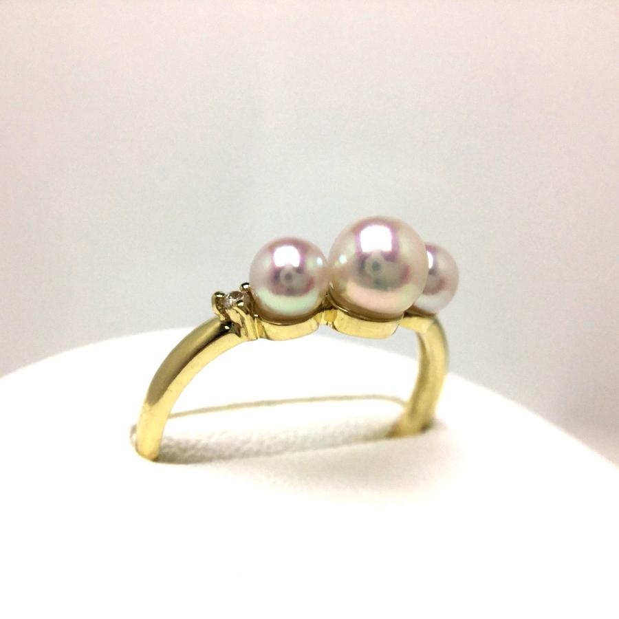 真珠 リング パール アコヤ真珠 真珠リング パールリング 5.0mm・4.0-4.5mm K18 イエローゴールド ダイヤモンド 0.02ct 67076 : Isowa Pearl ...