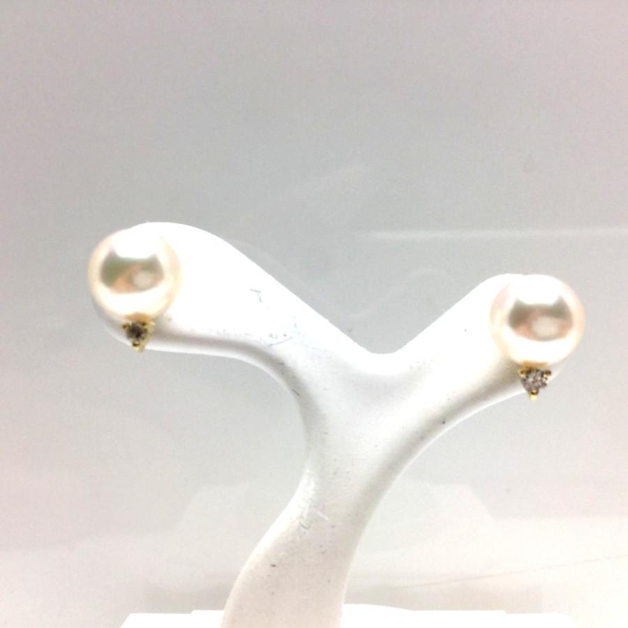 真珠 ピアス パール アコヤ真珠 スタッド 真珠ピアス パールピアス 6.9mm K18 イエローゴールド ダイヤモンド 0.02ct 67983 : 67983 : Isowa Pearl ...
