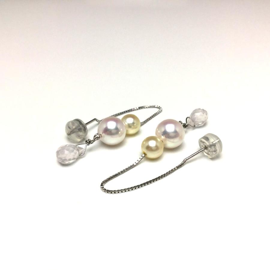 真珠 ピアス パール アコヤ真珠 スタッド 真珠ピアス パールピアス 7.4mm K14 ホワイトゴールド ローズクォーツ 68085 ...