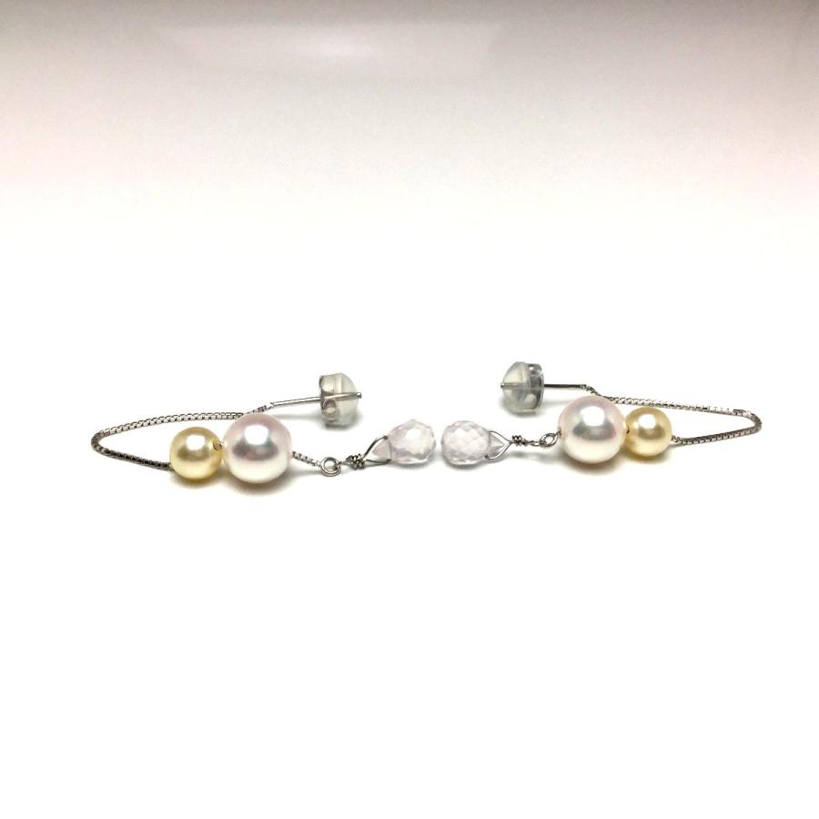 真珠 ピアス パール アコヤ真珠 スタッド 真珠ピアス パールピアス 7.4mm K14 ホワイトゴールド ローズクォーツ 68085 ...