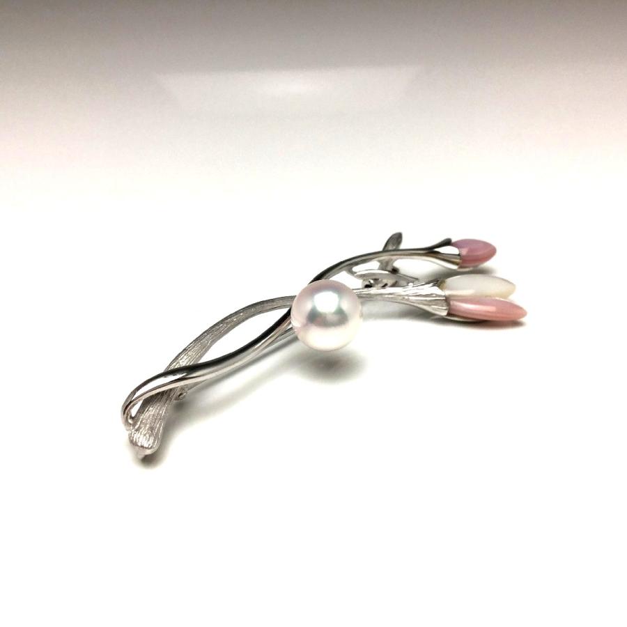 真珠 ブローチ パール アコヤ真珠 真珠ブローチ パールブローチ 9,5mm シルバー シェル 69445 : Isowa Pearl ...