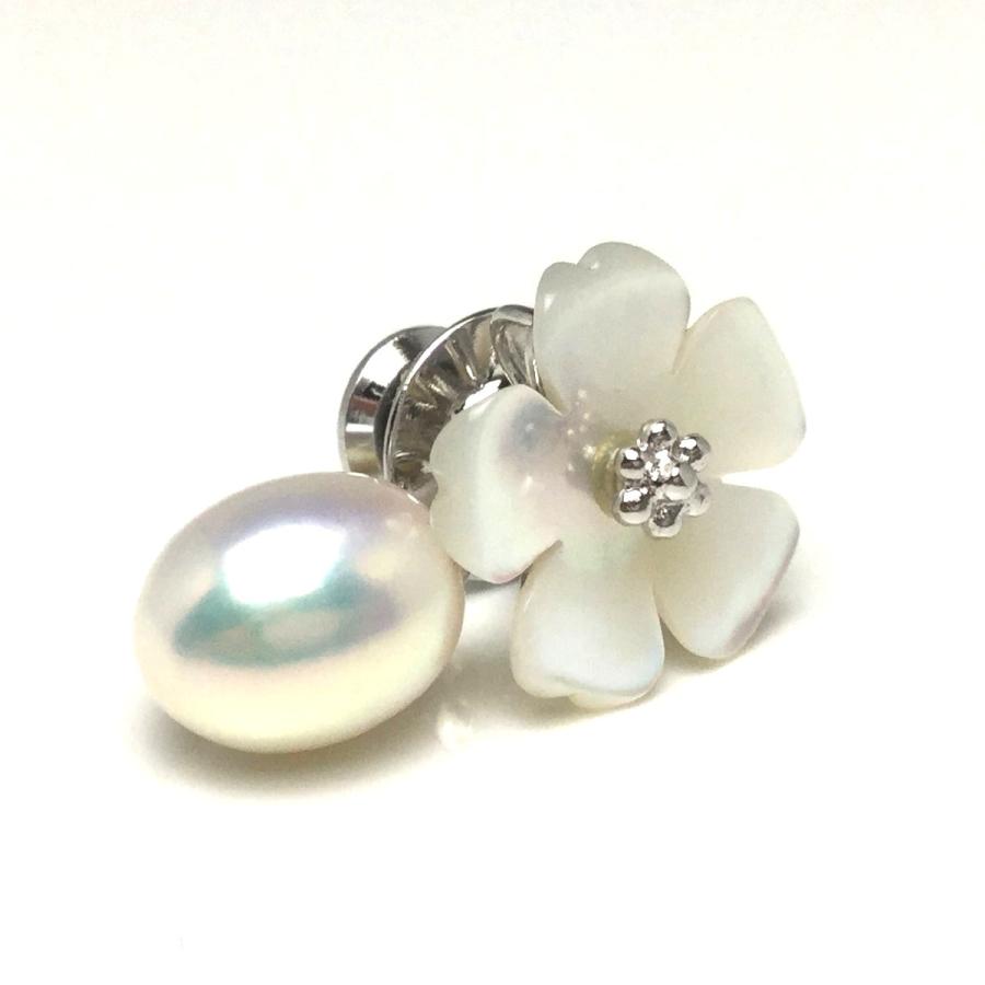 真珠 タイニーピン パール 淡水真珠 真珠ブローチ パールブローチ 8.7×12.0mm シルバー シェル 69554 : Isowa ...