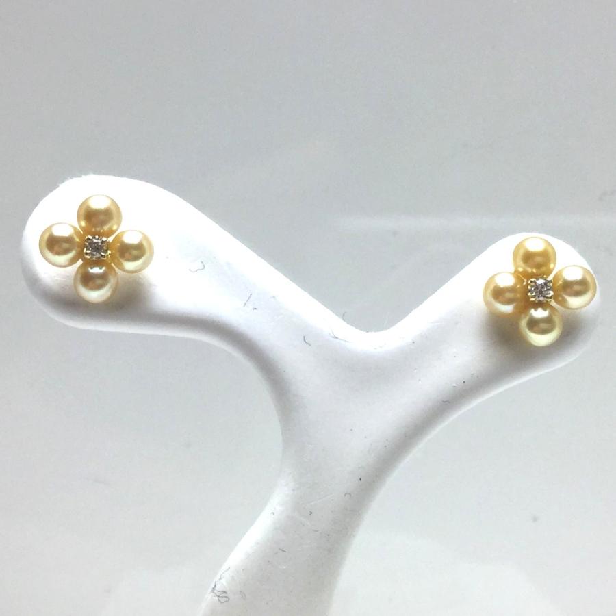 真珠 ピアス パール 白蝶真珠天然ケシ スタッド 真珠ピアス パールピアス 3.0-3.5mm K18 イエローゴールド ダイヤモンド 0.02ct 70401 : Isowa Pearl ...