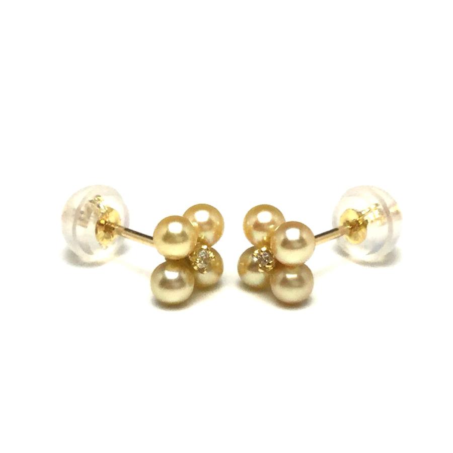 真珠 ピアス パール 白蝶真珠天然ケシ スタッド 真珠ピアス パールピアス 3.0-3.5mm K18 イエローゴールド ダイヤモンド 0.02ct 70401 : Isowa Pearl ...