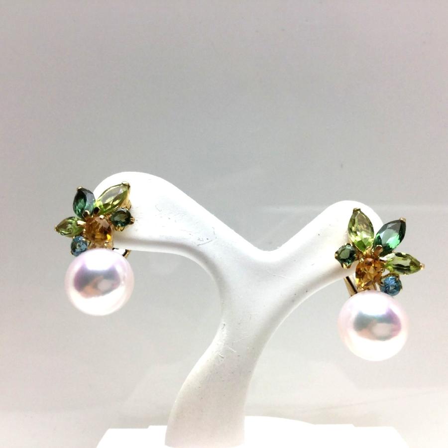 Isowa Pearl 真珠 イヤリング パール アコヤ真珠 真珠イヤリング パールイヤリング 8.0mm K18 イエローゴールド ペリドット 70501 : Isowa Pearl ...