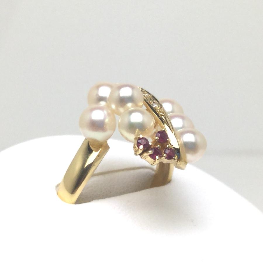 真珠 リング パール アコヤ真珠 真珠リング パールリング 4.0-5.0mm K18 イエローゴールド ダイヤモンド 0.09ct ...