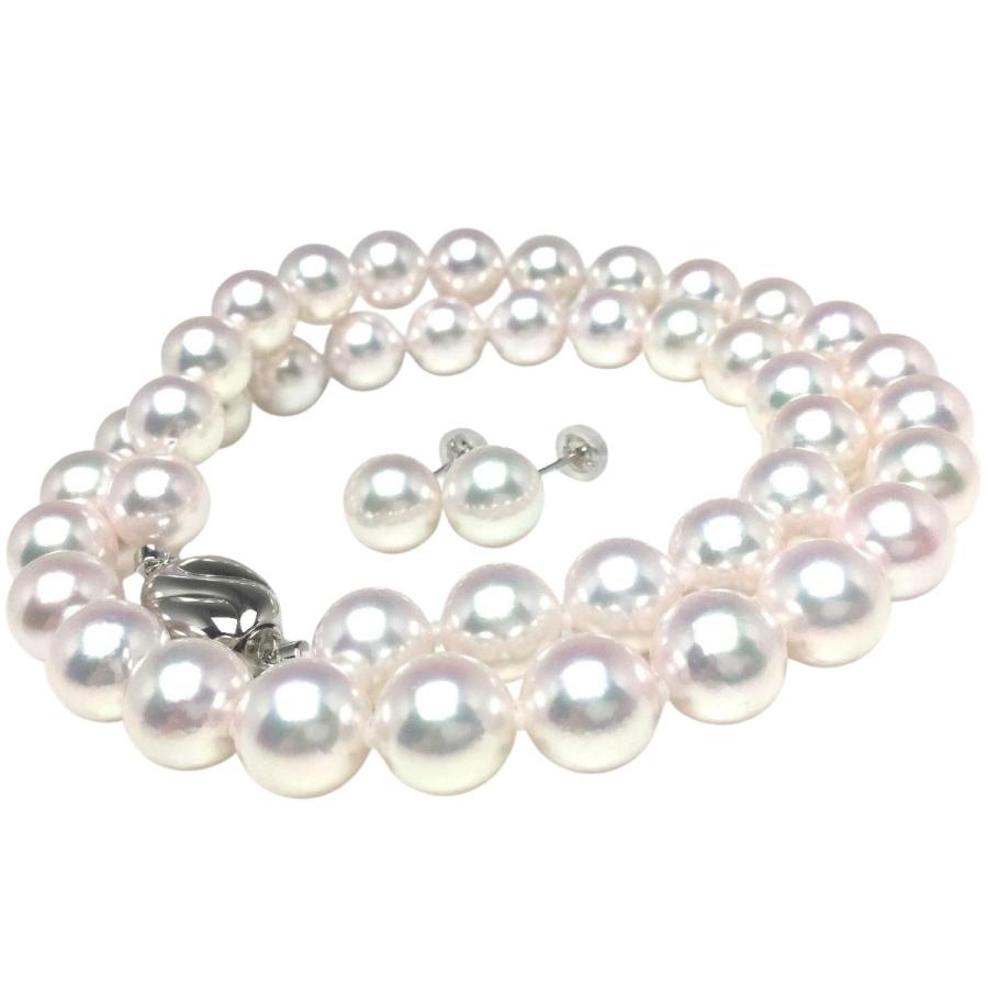 真珠 ネックレス パール オーロラ・花珠 アコヤ真珠 イヤリング or ピアス セット 真珠ネックレス パールネックレス 9.0-9.5mm ...