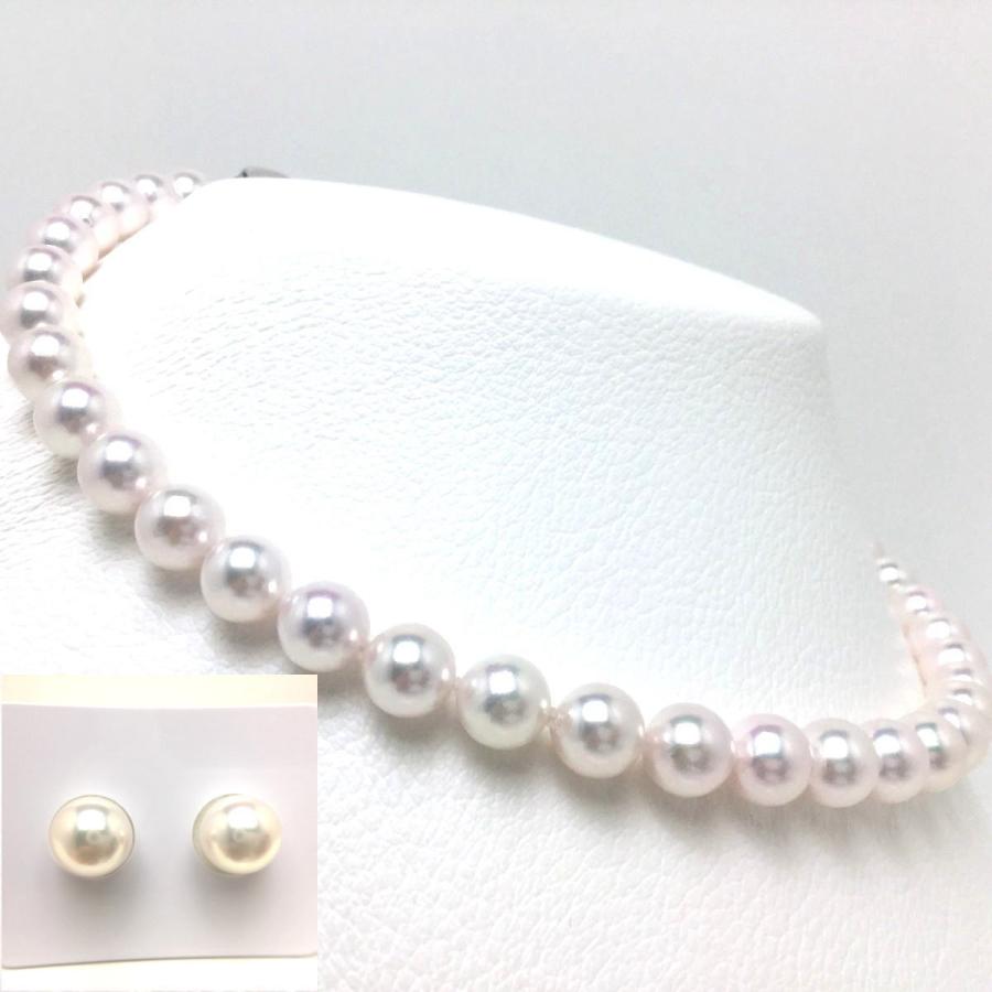 真珠 ネックレス パール オーロラ・花珠 アコヤ真珠 イヤリング or ピアス セット 真珠ネックレス パールネックレス 9.0-9.5mm ...