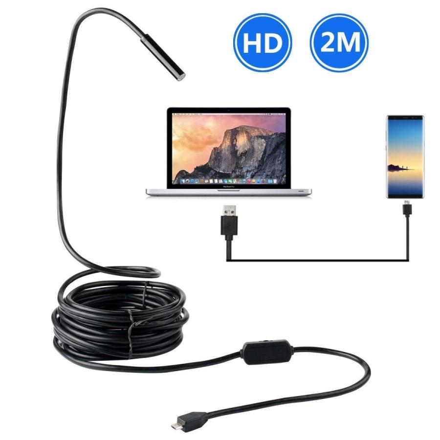 マイクロスコープ 内視鏡 6LED USB接続 エンドスコープ 7mm 2mケーブル android アンドロイドスマホ 対応 防水 LED ライト ...