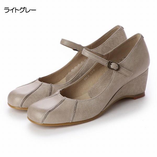 日本製 本革 パンプス ローヒール ウェッジ ストラップ 歩きやすい