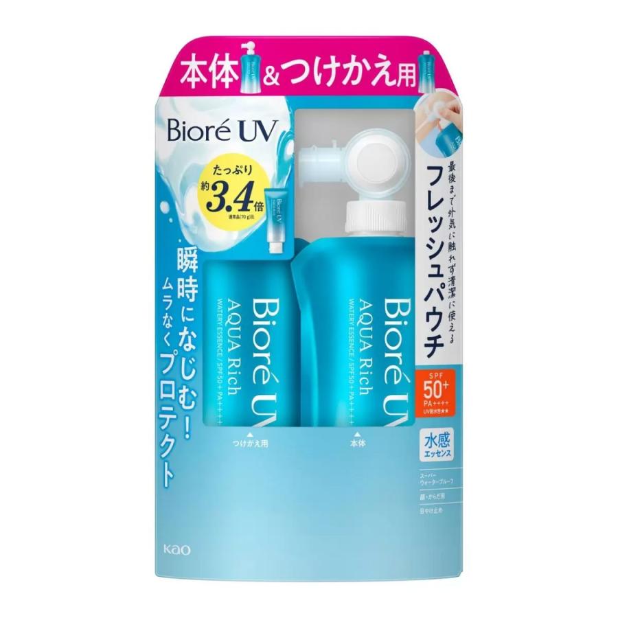 ビオレUV （ビオレ 日焼け止め 本体＆つけかえ用 UV アクアリッチ ウォータリーエッセンスr 顔 からだ用 SPF50+ 120gX2)フレッシュパウチ 水感 エッセンス 66900 ...