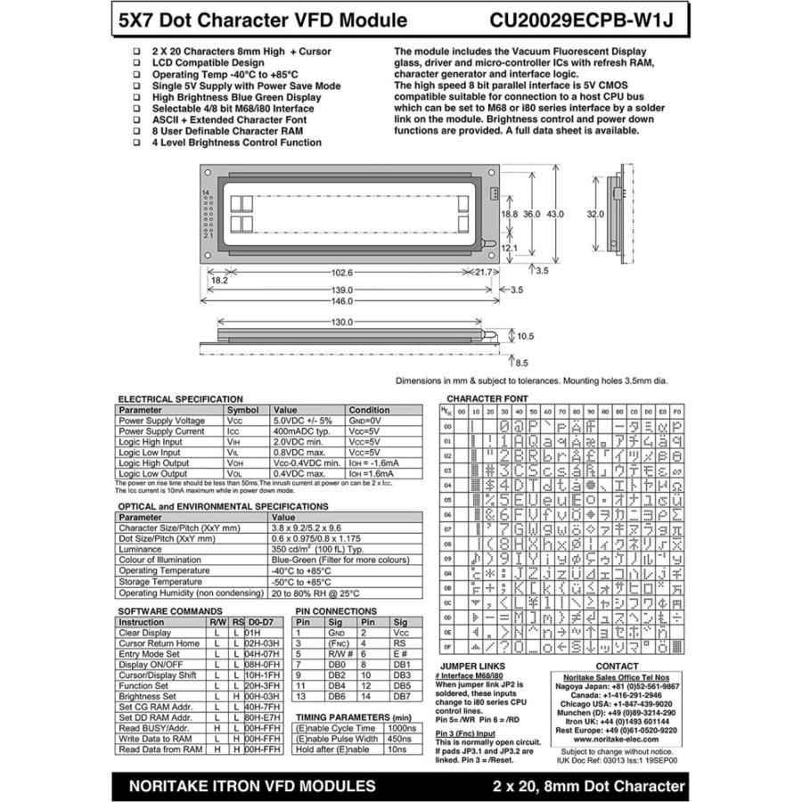 NORITAKE ITRON VFD(蛍光表示管)モジュール 5V CU-Uシリーズ CU20029ECPB-W1J : shopooo by GMO - 通販 - Yahoo!ショッピング