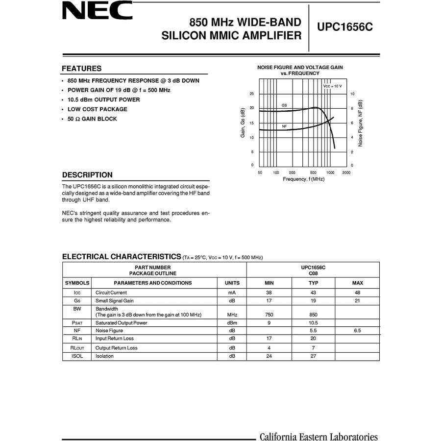 NEC アンプIC 850MHz WIDE-BAND SILICON MMIC AMPLIFIER UPC1656C : shopooo by ...