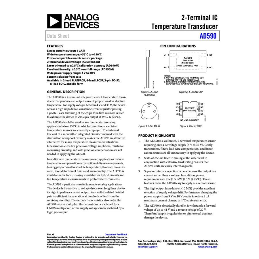 Analog Devices 2端子 温度センサ 温度トランスデューサ 2-Terminal IC Temperature ...
