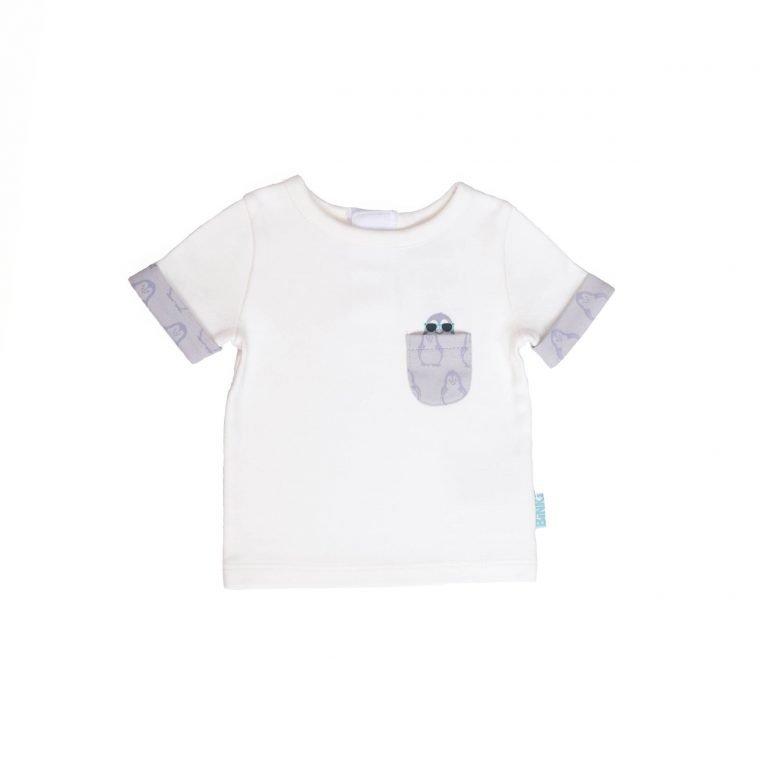 BiNKi ポケット付き半袖Tシャツ ひょっこりペンギン オーガニックコットン100% ビンキペンギン柄 ホワイト オランダ発のダッチデザイン ...