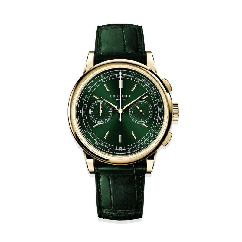 CORNICHE｜Heritage Chronograph イエロー ゴールド グリーンダイヤル : shopooo by GMO - 通販 - Yahoo!ショッピング