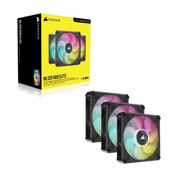 Corsair iCUE ML120 RGB ELITE with iCUE Lighting Node CORE -Triple Pack ...