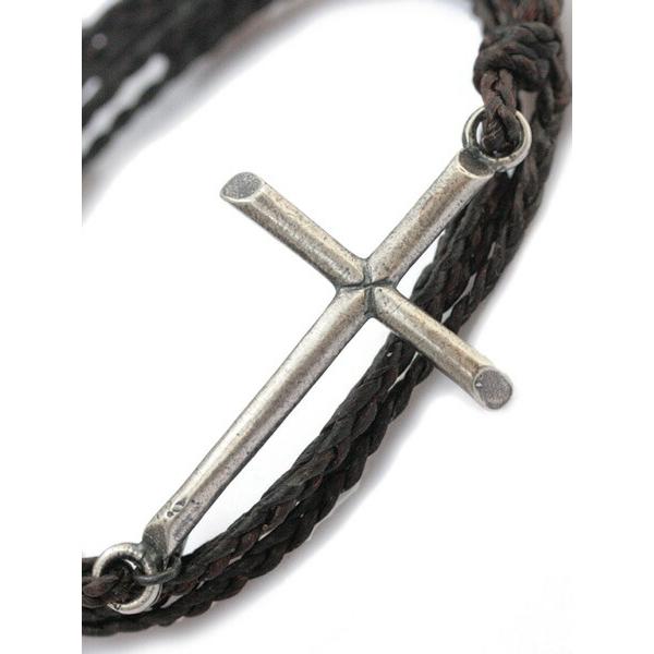 M.Cohen エムコーエン クロス ブレスレット ブラウン B-927-BRN 正規品 3連ラップ 十字架 シルバーチャーム 蝋引き 紐 銀 茶色 925 ペア プレゼント ユニ ...