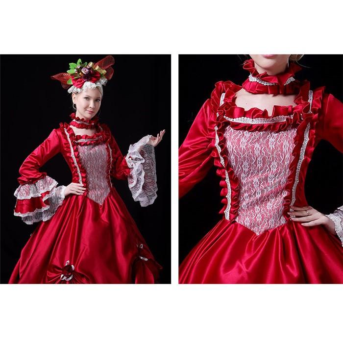 女性用 ヨーロッパ貴族の衣装 仮装 中世貴族風 ロングドレス レッド 9