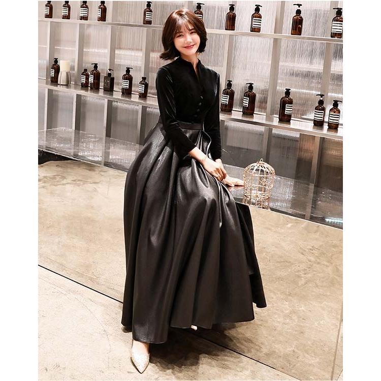 ロングドレス パーティドレス ドレス 長袖 5分袖 ピアノ 発表会 演奏会