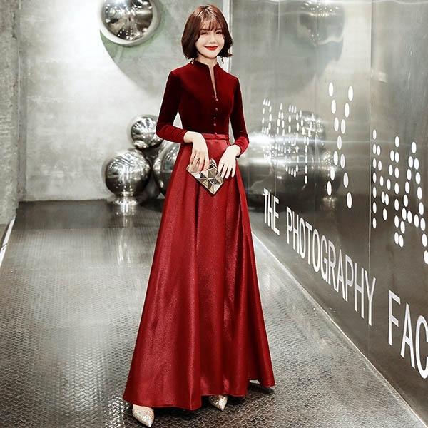 ロングドレス パーティドレス ドレス 長袖 5分袖 ピアノ 発表会 演奏会