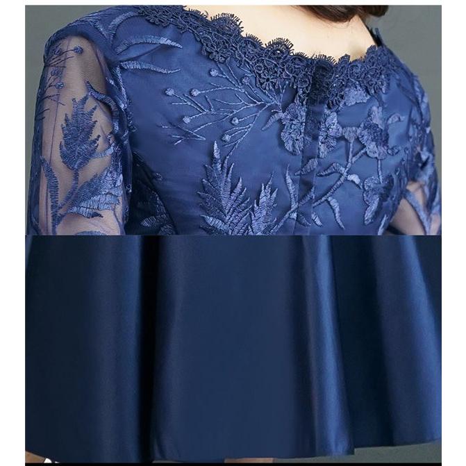 ミモレ丈ドレス パーティードレス 袖あり 発表会 成人式 結婚式 黒