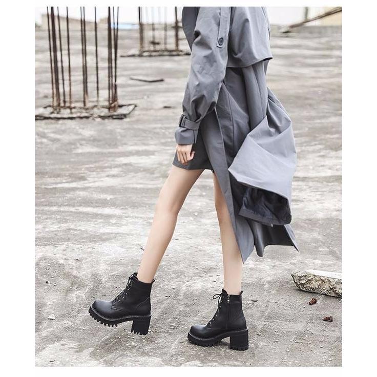 ショートブーツ レディース ブーツ レースアップブーツ 太ヒール