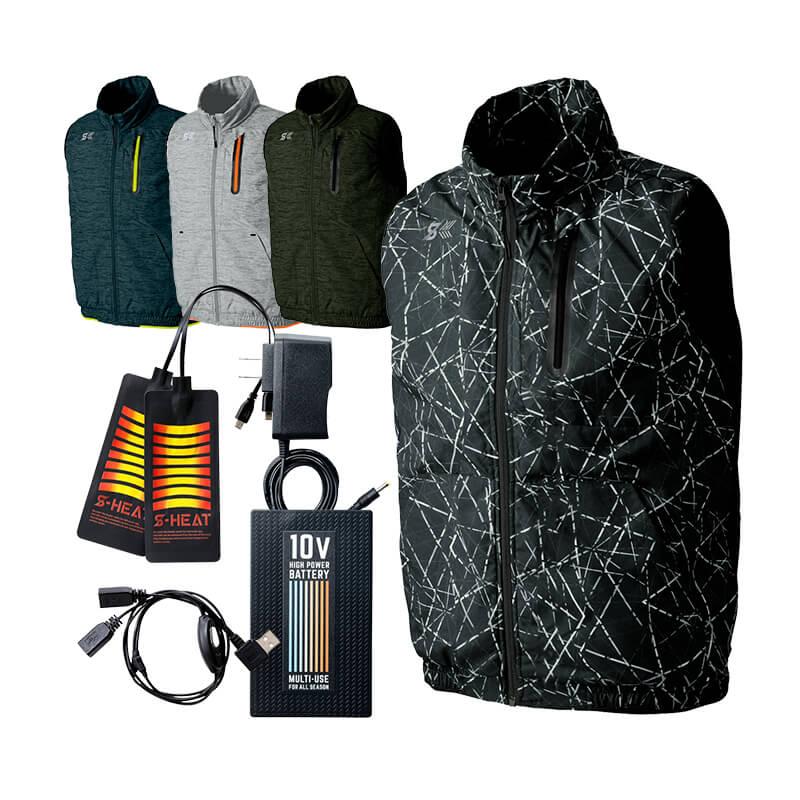 ヒーターベスト ヒーター付きベスト バッテリー付 S-HEAT テックスタイルベストフルセット シンメン 03100 S M L LL 3L ...