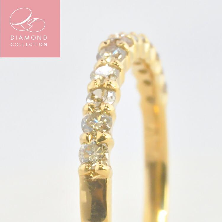 天然ダイヤ K18イエローゴールド仕上げ 0.3ct ハーフエタニティーリング 天然 ダイヤ 指輪 リング エタニティ 人気の12石 SIクラス ピンクゴールド K18YG : キュート ...