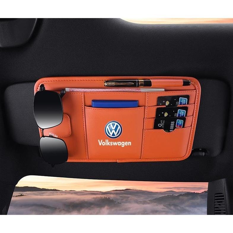 ★フォルクスワーゲン★オレンジ★サンバイザーポケット 車用 小物入れ PUレザー カード メガネ ペン 収納ホルダー 多機能 サンバイザーケース aaew qtm : ヒューマンマーケット ...