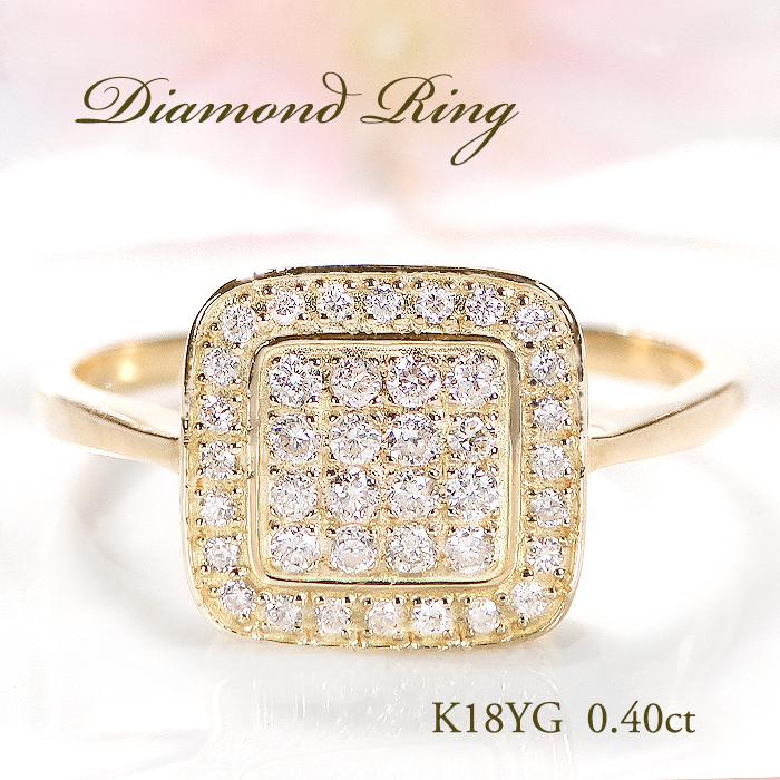 K18 YG 0.40ct ダイヤモンド リング 送料無料 人気 ダイヤ ダイア 指輪 0.4カラット ゴールド 18金 可愛い お洒落 贈り物 重ね着け スクエア 四角 AU-0358 ...