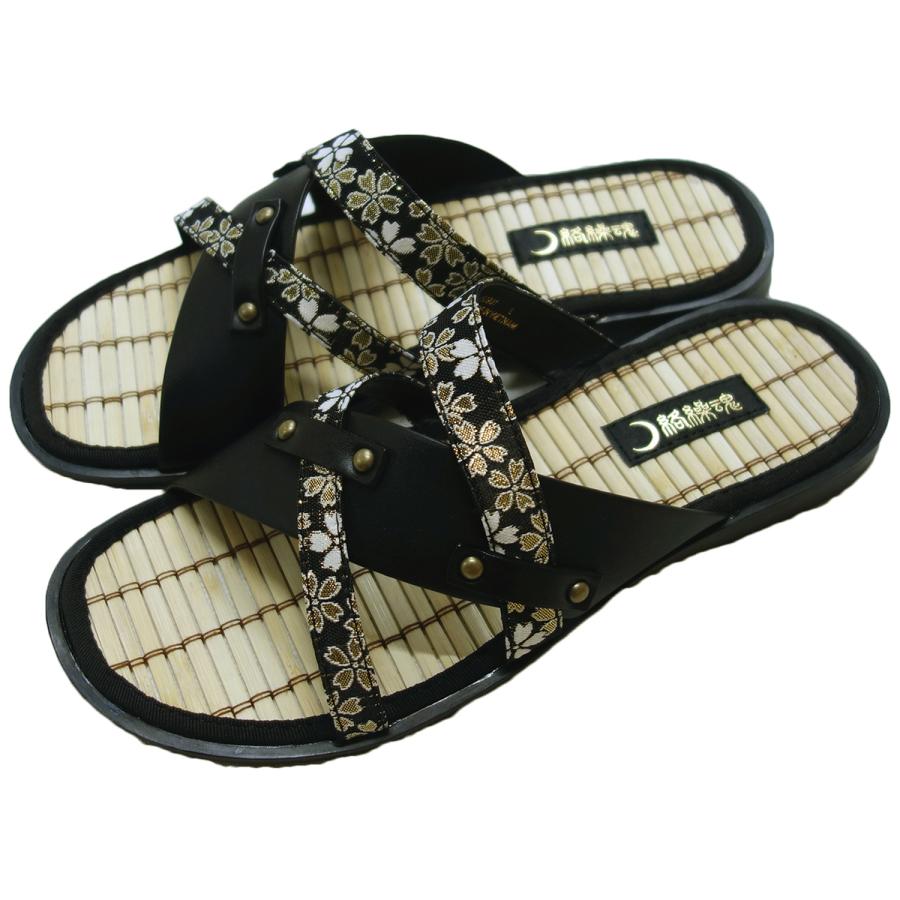 絡繰魂 サンダル メンズ 和柄 桜 さくら 帯デザイン 靴 からくりだましい 黒 252901 MCF : 和柄とアメカジバイカーのJ ...