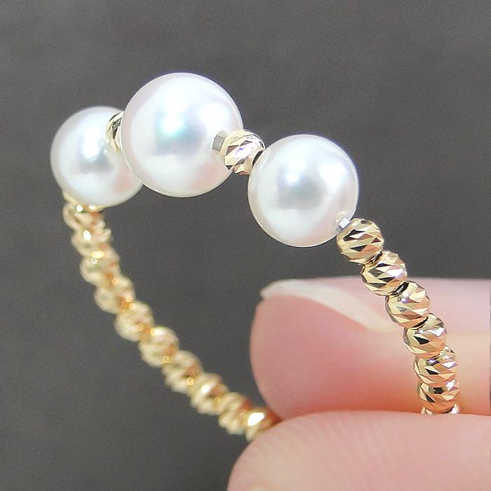 K18 アコヤパール 形状記憶 フリー リング 送料無料 18金 ゴールド 人気 二連 可愛い フリーサイズ 指輪 地金 パール カットボール ...