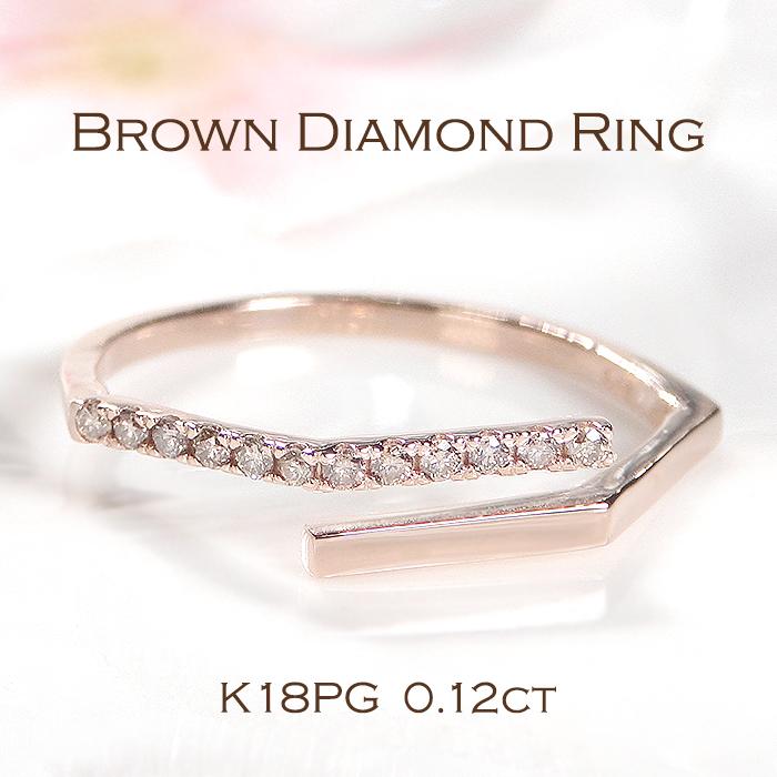 K18PG 0.12ct ブラウンダイヤモンド 多角形 デザイン リング 送料無料 ピンク ゴールド 18金 K18 人気 ダイヤ ダイア 細身 指輪 オープンリング 個性的 370882 ...